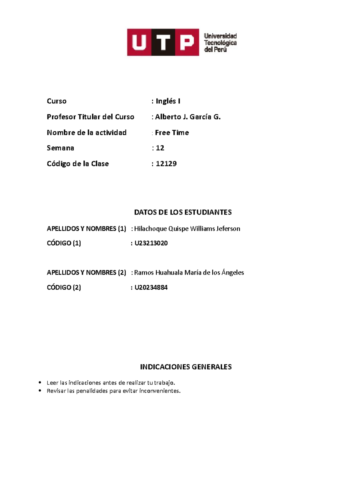 Ingles-WEEK12 - kjhu - Curso : Inglés I Profesor Titular del Curso ...