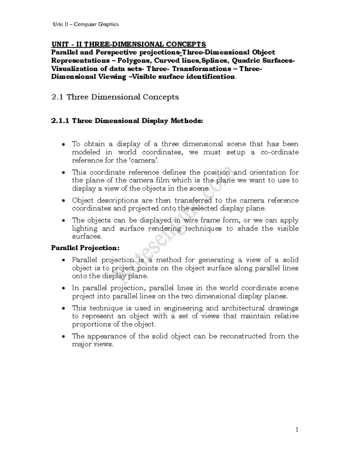 Unit3+unit4+ unit 5 notes - UNIT - II THREE-DIMENSIONAL CONCEPTS ...