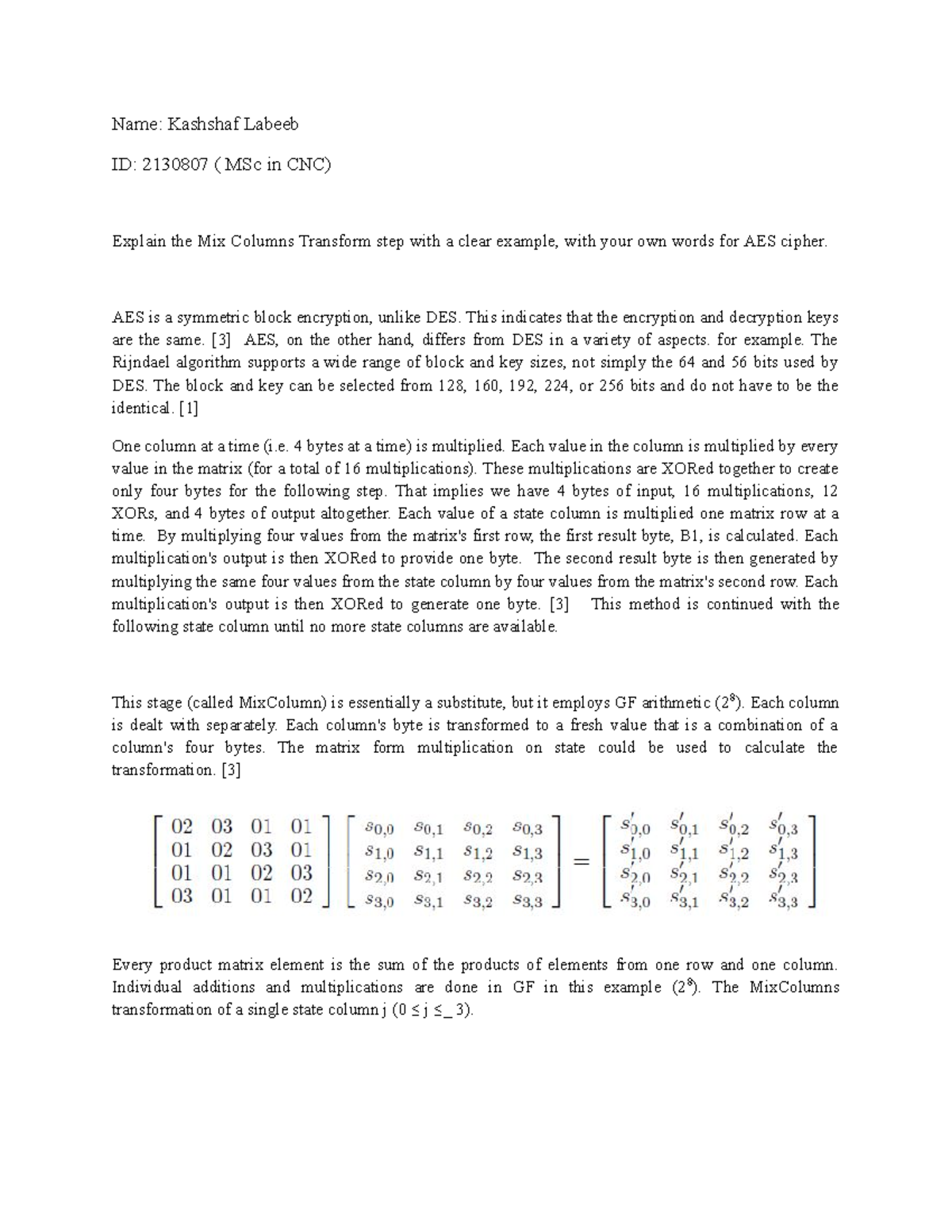 Explain the Mix Columns Transform step with a clear example, with your ...