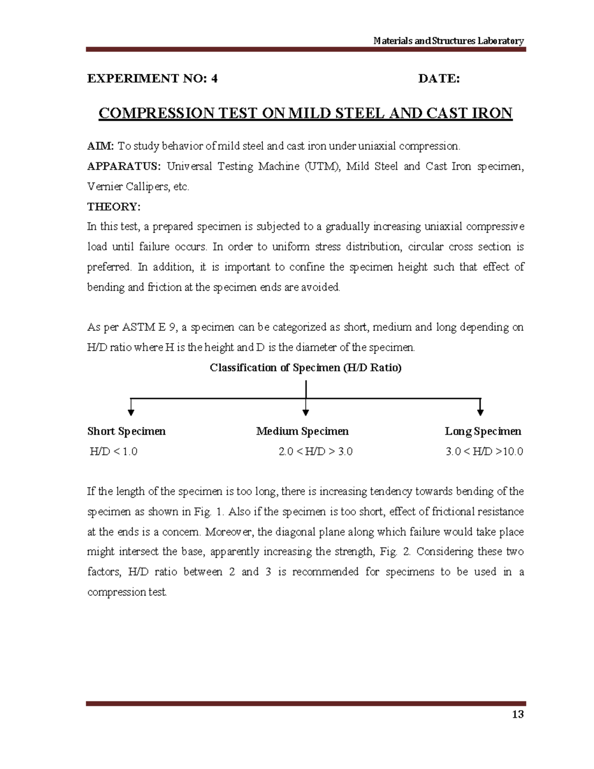 Compression test on MS and CI - Guide - Engineering Mechanics - MSU ...