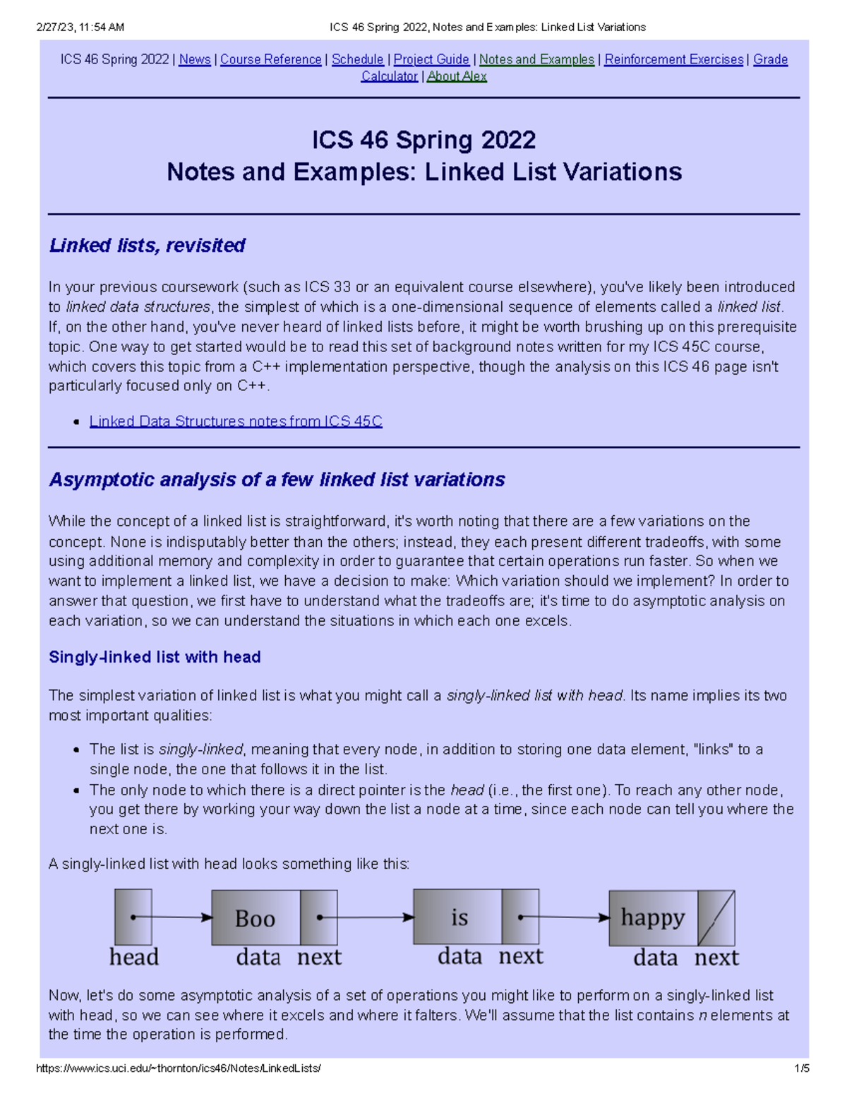 ICS 46 Spring 2022, Notes and Examples Linked List Variations - ICS 46 ...