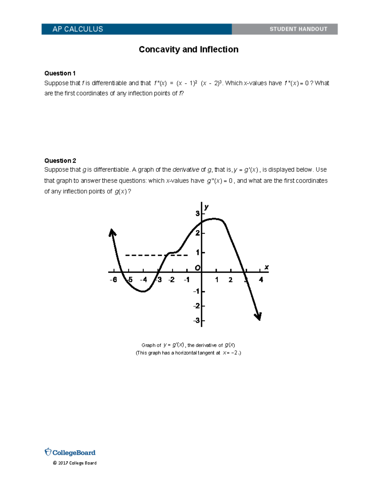 Handout (Student) - Using the Second Derivative to Justify Properties ...