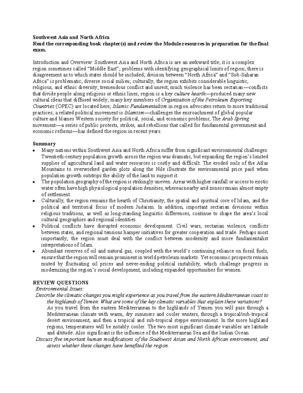 Southwest+Asia+and+North+Africa+intro+and+wrap+up - Southwest Asia and ...