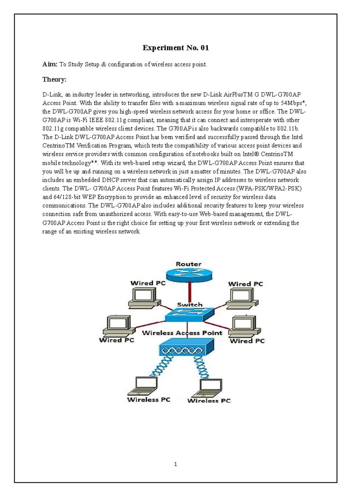 Mobile Computing Experiments - Experiment No. 01 Aim: To Study Setup & configuration of wireless ...