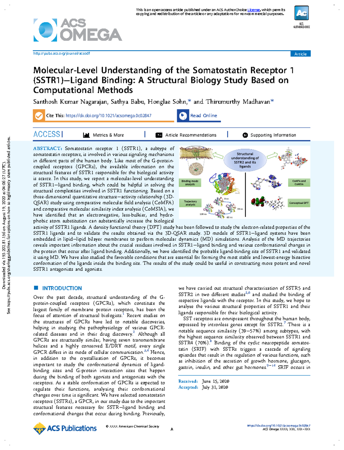 Molecular-Level Understanding of the Somatostatin Receptor 1 (SSTR1 ...