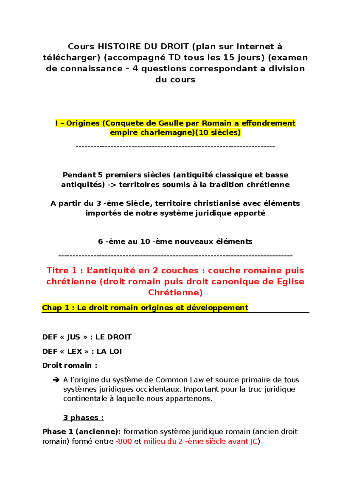 Cours Histoire DU Droit - Cours HISTOIRE DU DROIT (plan sur Internet à télécharger) (accompagné ...