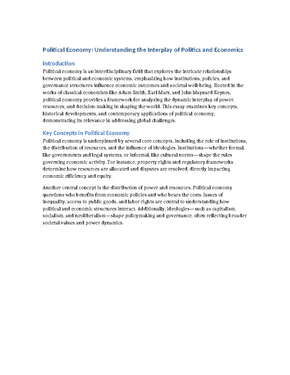 Political Economy Essay - Political Economy: Understanding the ...
