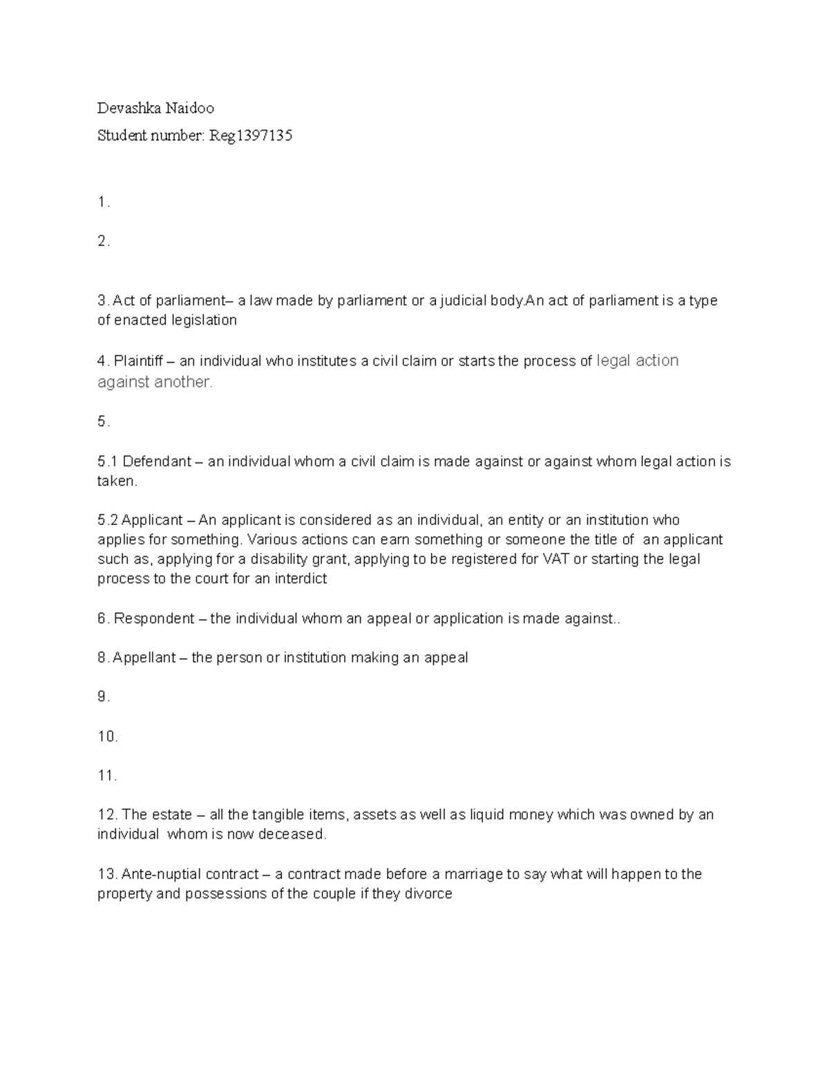 ICE task 2 - Devashka Naidoo Student number: Reg 1. 2. Act of ...