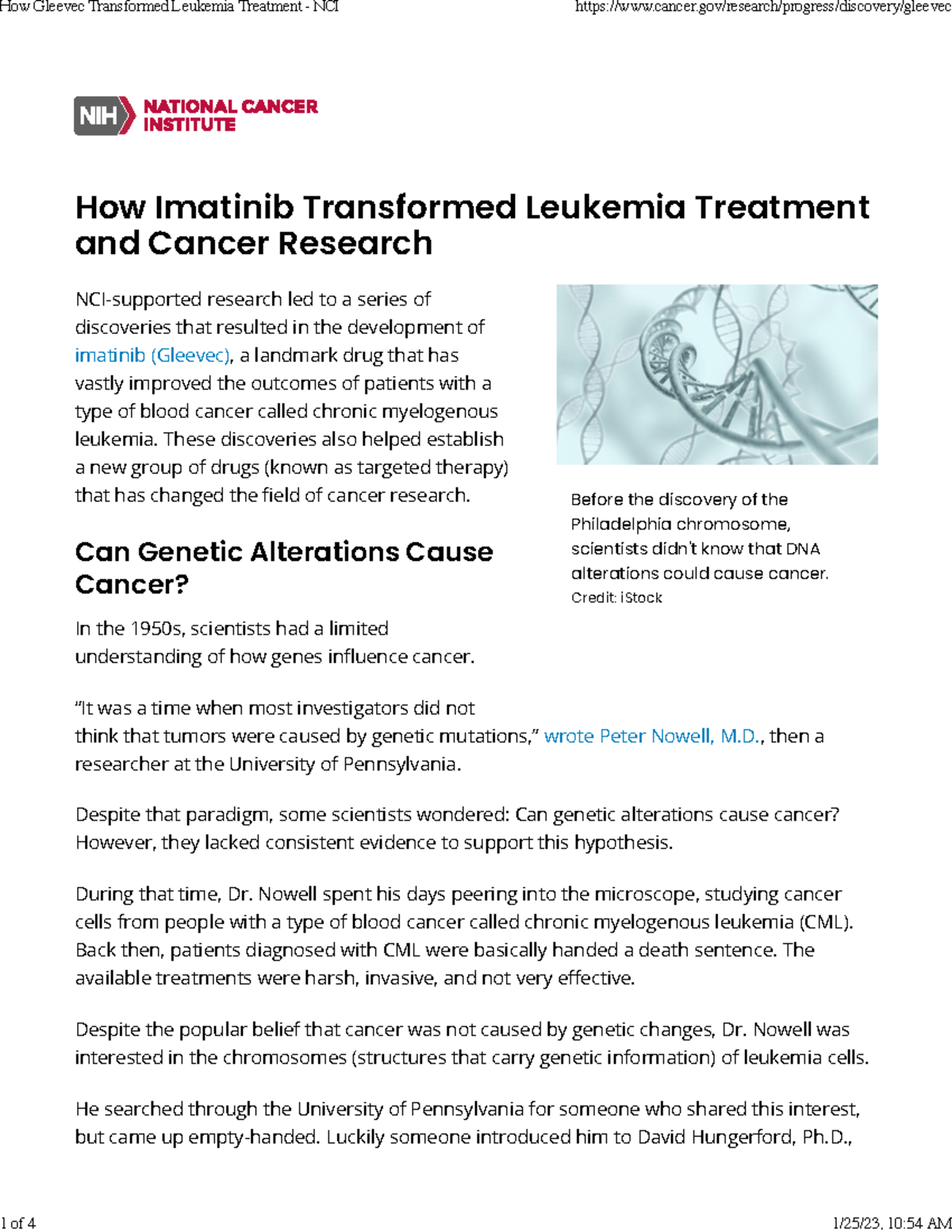 Gleevec Leukemia Treatment - NCI - How Imatinib Transformed Leukemia ...