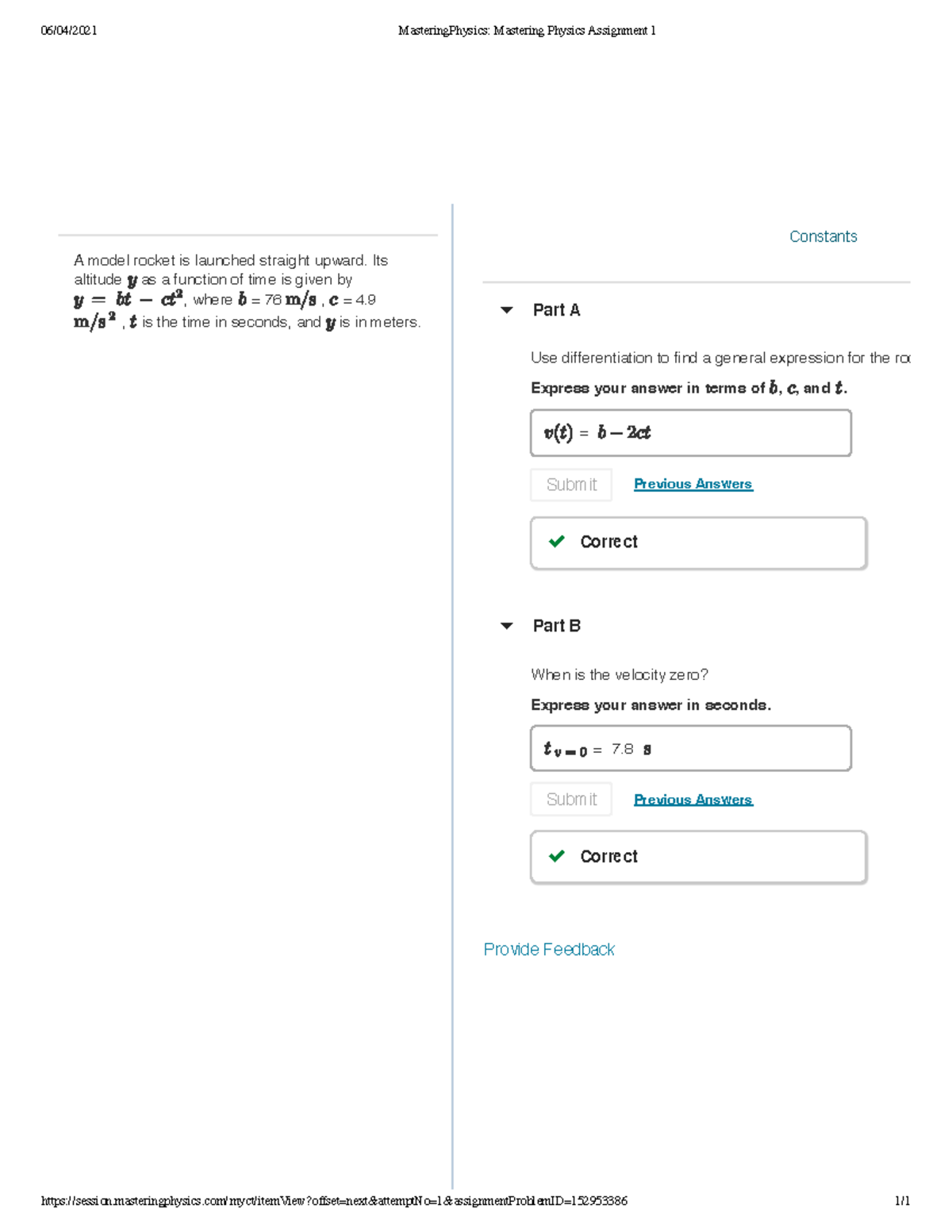 Physics Mastering Assignment Number 1 Physics Lab - 06/04/2021 ...
