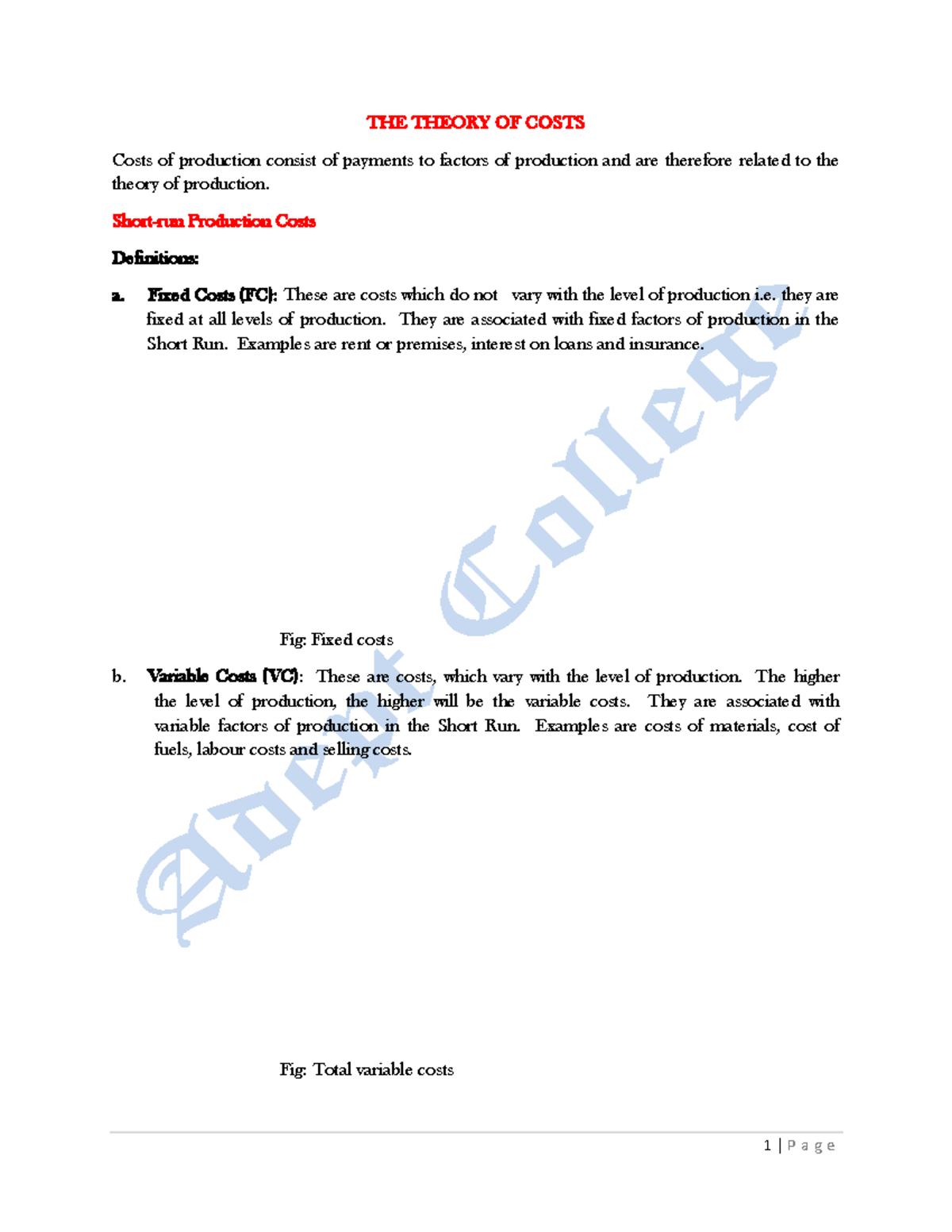 THE Theory OF Costs - Cost - THE THEORY OF COSTS Costs of production ...