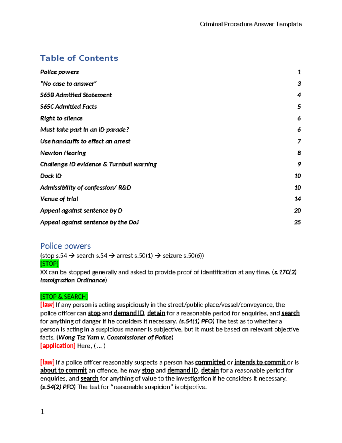 Criminal Procedure Answer Template (A) - Table of Contents Police ...