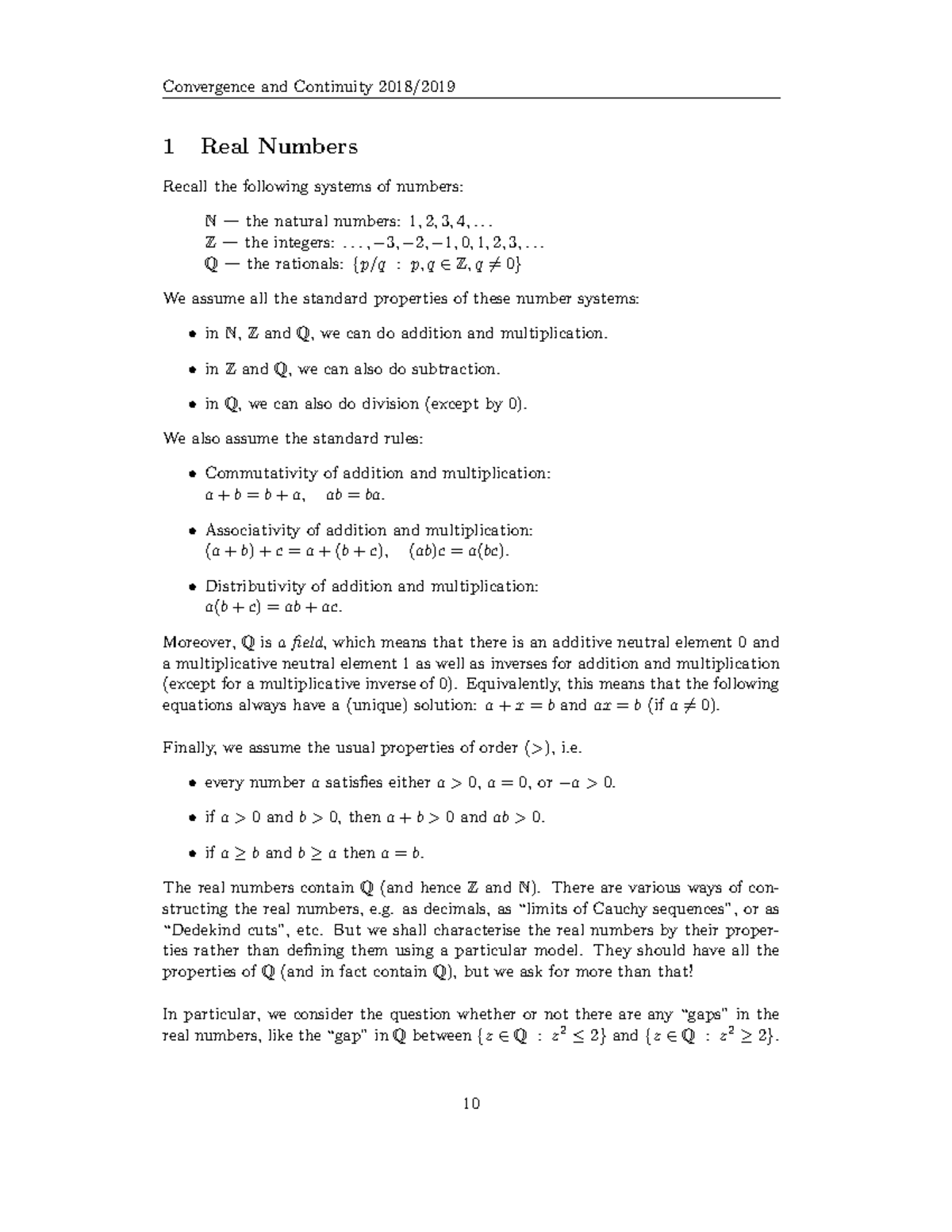 Week2 - Lecture notes 2 - 1 Real Numbers Recall the following systems ...