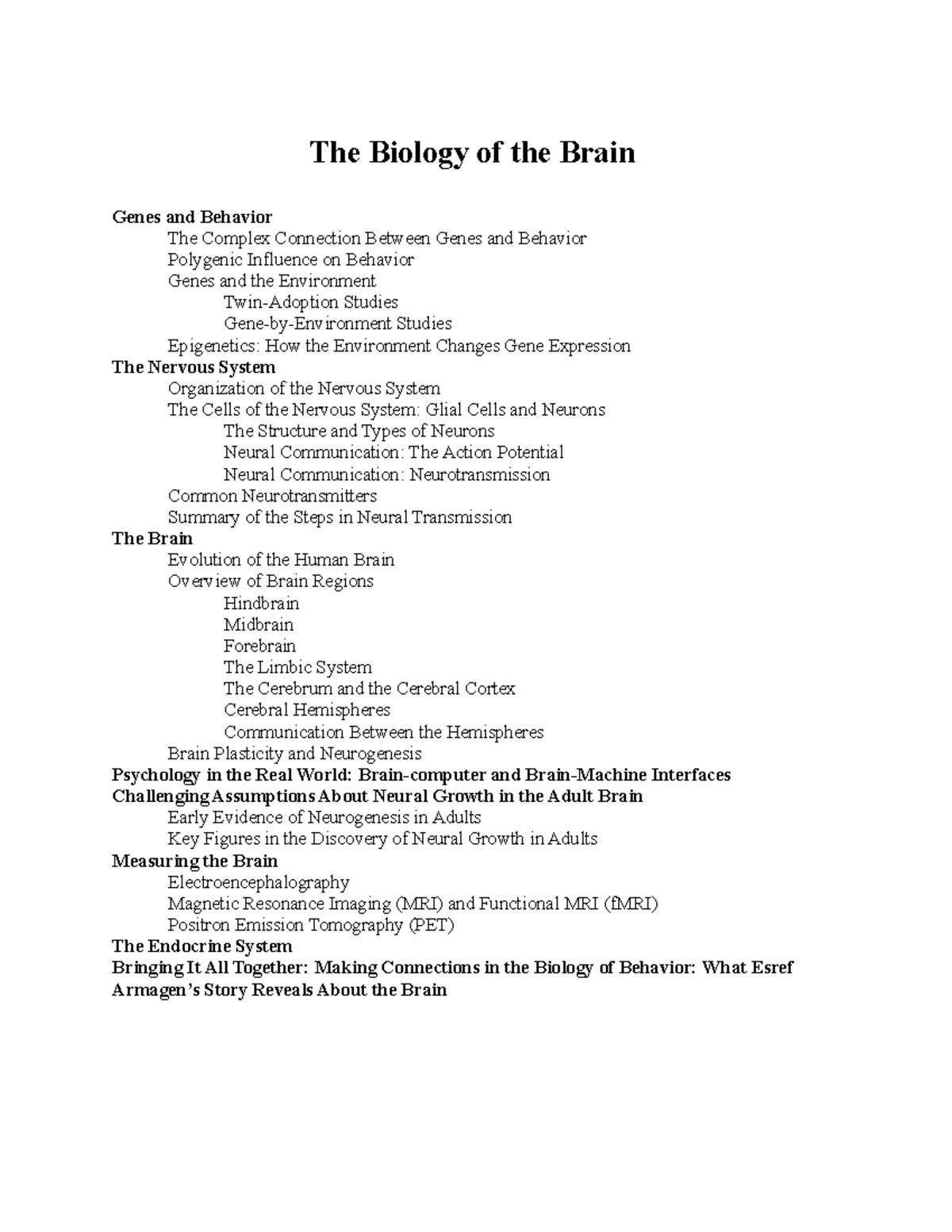 Biology and the Brain - Outline - The Biology of the Brain Genes and ...