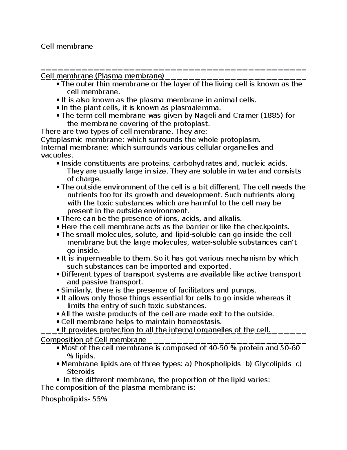 Cell membrane - notes - Cell membrane Cell membrane (Plasma membrane ...