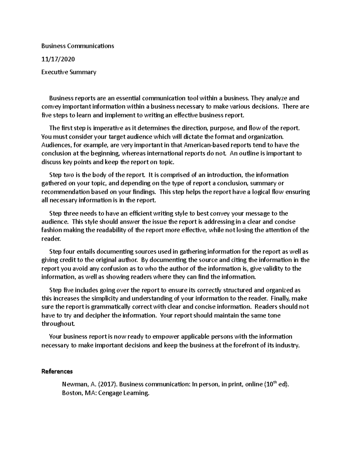 C716 Biz Comm Executive Summary - Business Communicaions 11/17 ...