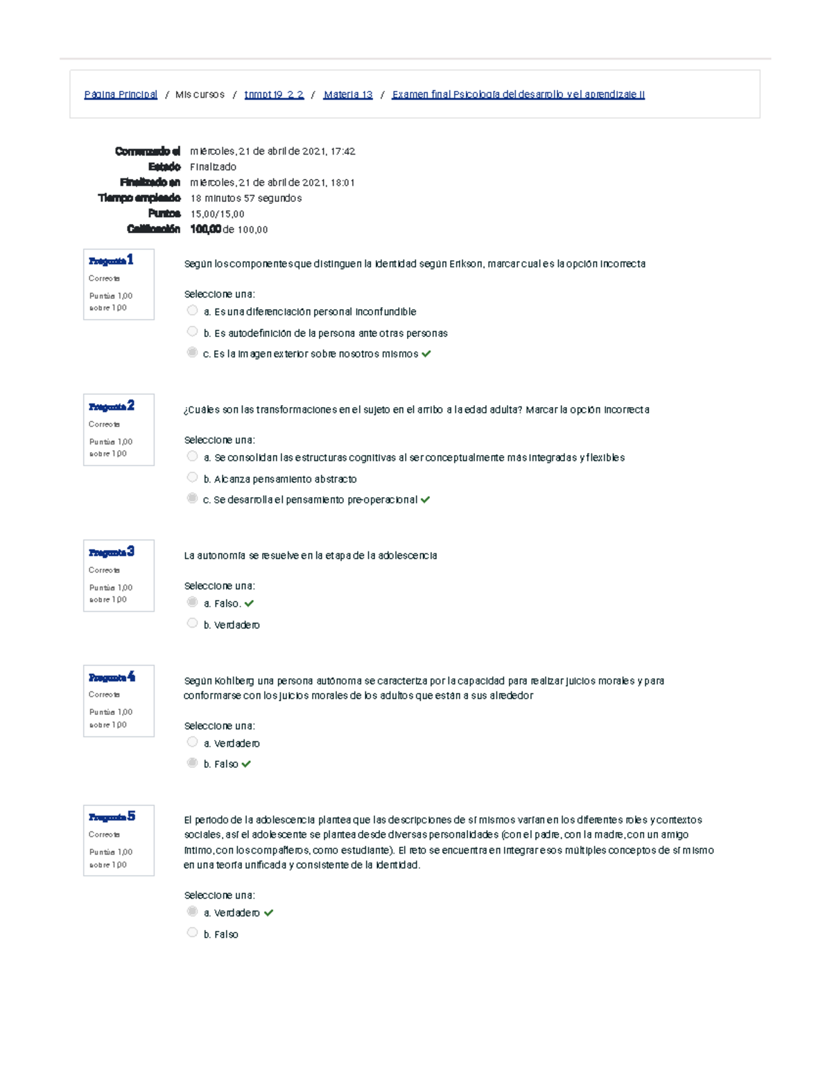 Examen final Psicología del desarrollo y el aprendizaje II Revisión del intento - Página ...