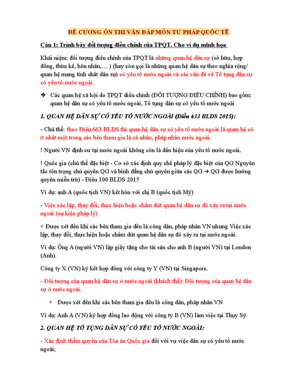 ĐỀ CƯƠNG TPQT 2021 - 2022 - ĐỀ CƯƠNG ÔN THI VẤN ĐÁP MÔN TƯ PHÁP QUỐC TẾ ...