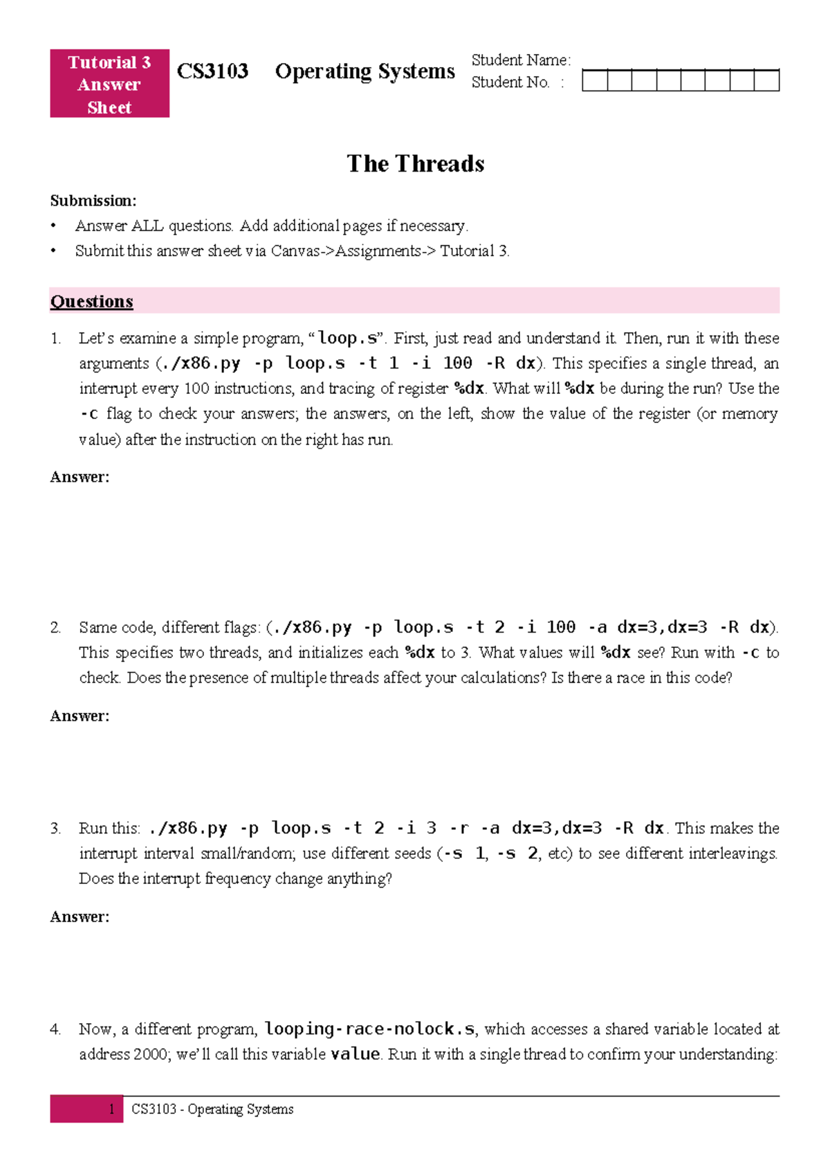 CS3103 Tutorial 3 answersheet - Tutorial 3 Answer Sheet CS3103 ...