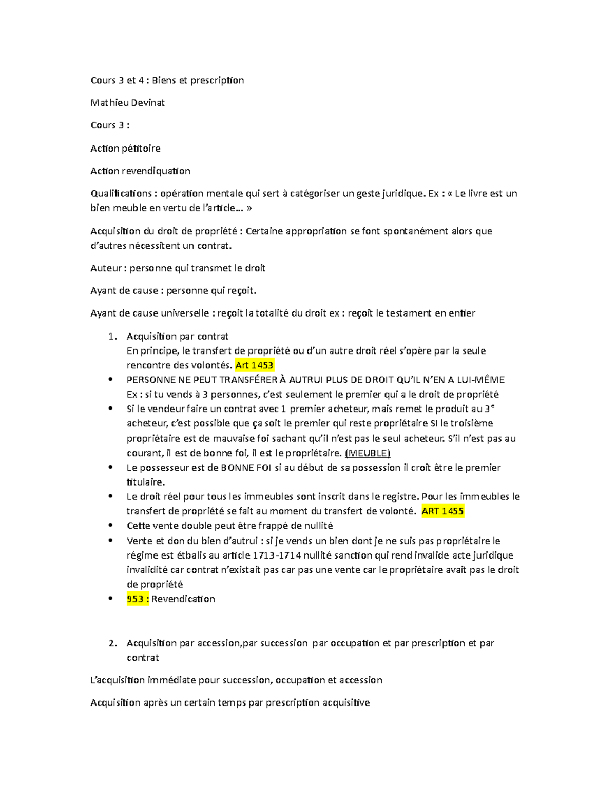 Cours 3 et 4- Biens et prescription Mathieu Devinat - Cours 3 et 4 ...