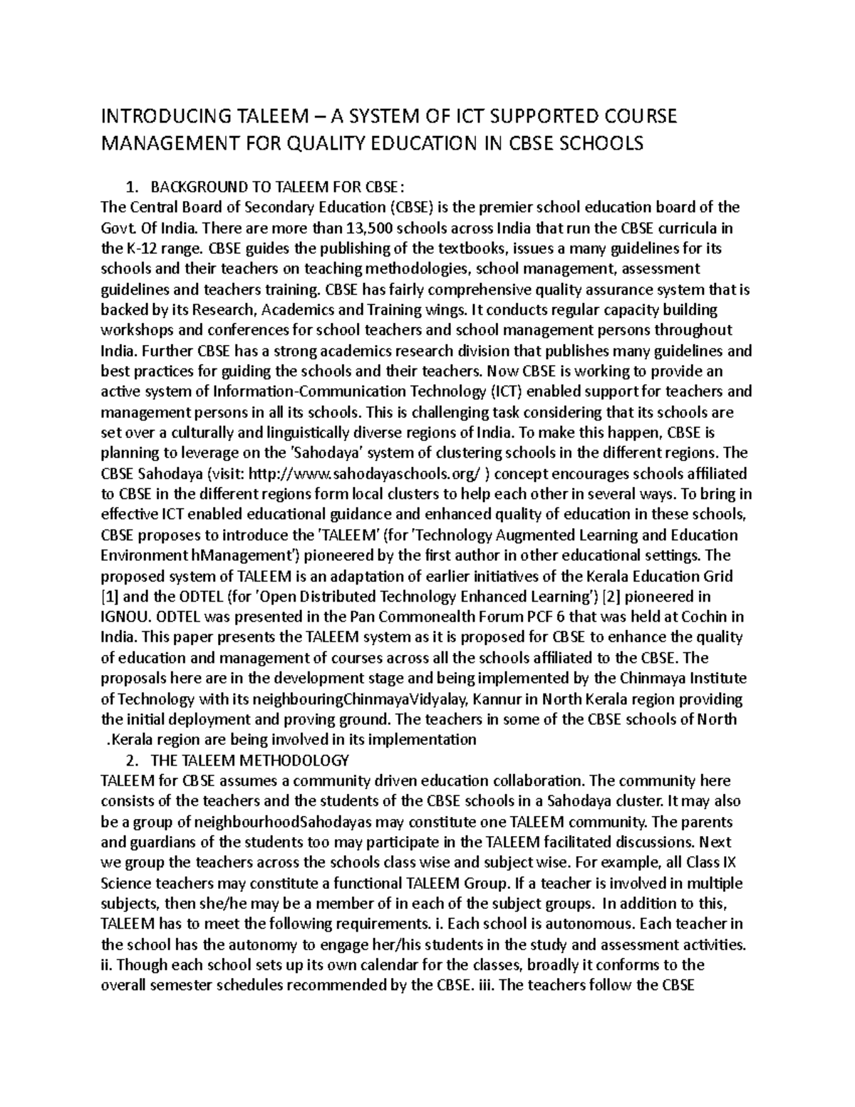 Taleem - Notes - INTRODUCING TALEEM – A SYSTEM OF ICT SUPPORTED COURSE ...