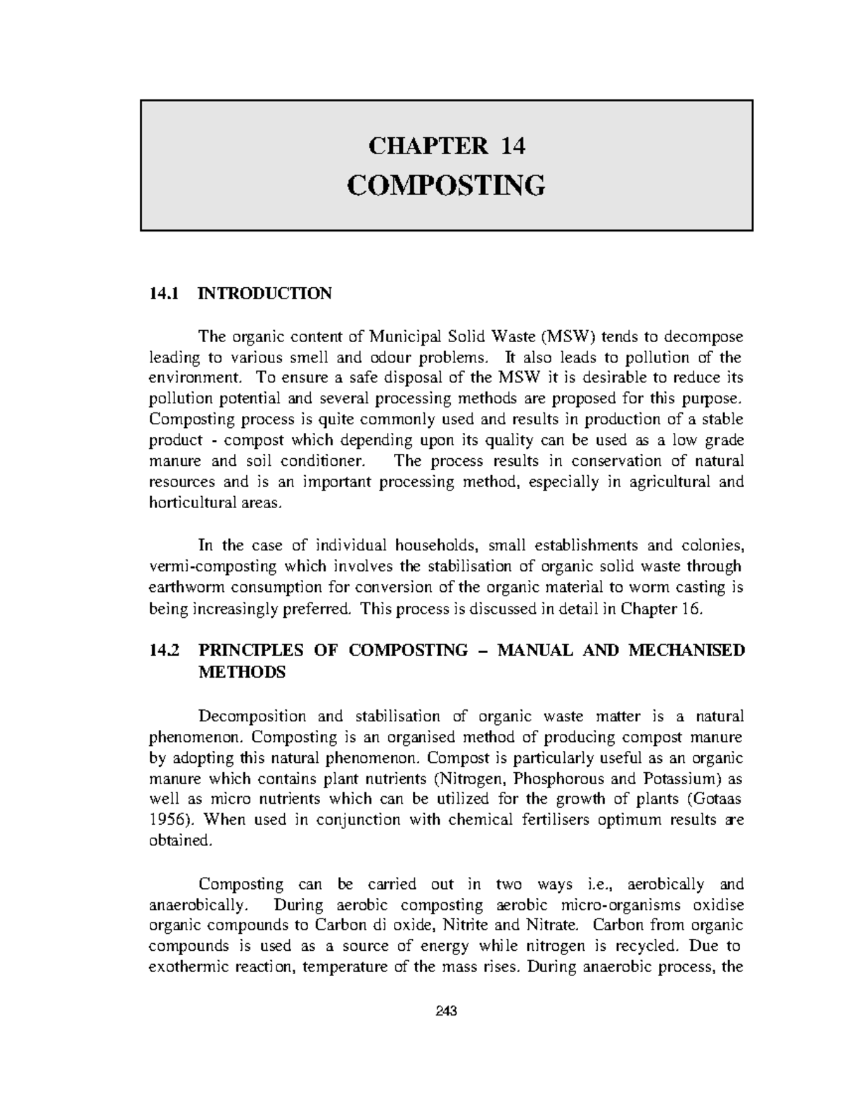 Composting - CHAPTER 14 COMPOSTING 14 INTRODUCTION The organic content ...