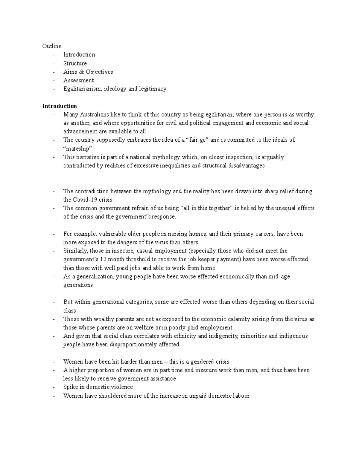 Lecture 1 - notes - Outline - Introduction - Structure - Aims ...