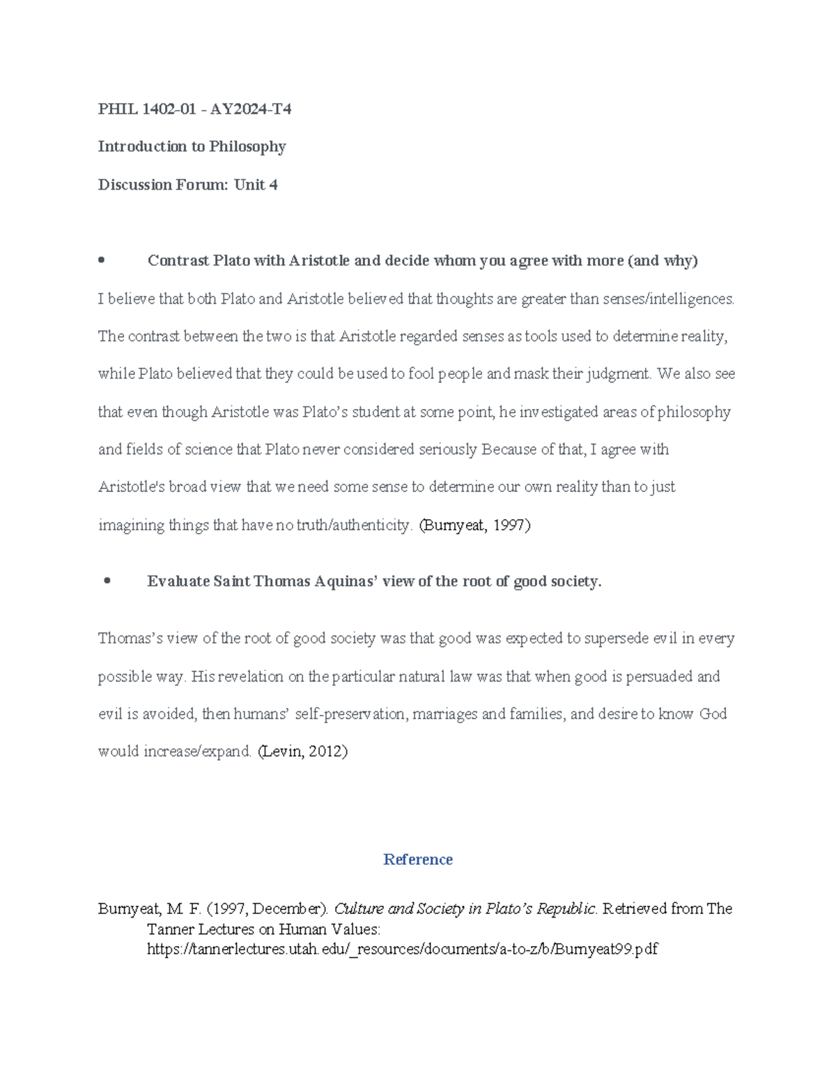 PHIL 1402 DF Unit 4 - PHIL 1402-01 - AY2024-T Introduction to ...