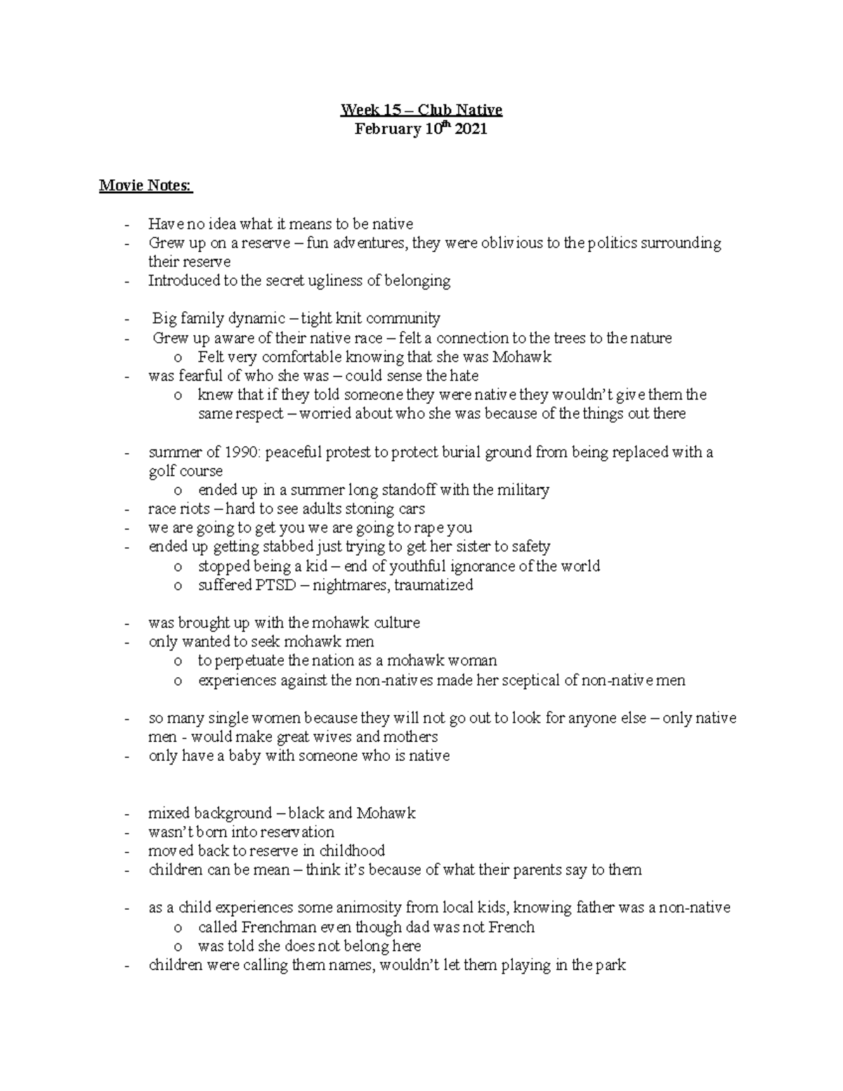 WS1020 - Week 15 Lecture Notes - 2020 - Week 15 – Club Native February ...