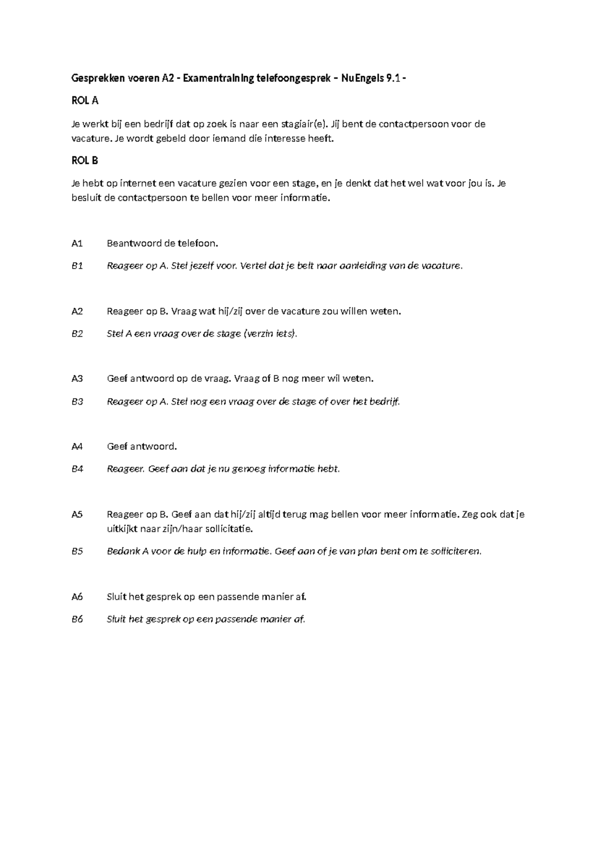 Oefengesprek Nu Eng 9.1 - info vacature - Gesprekken voeren A2 ...