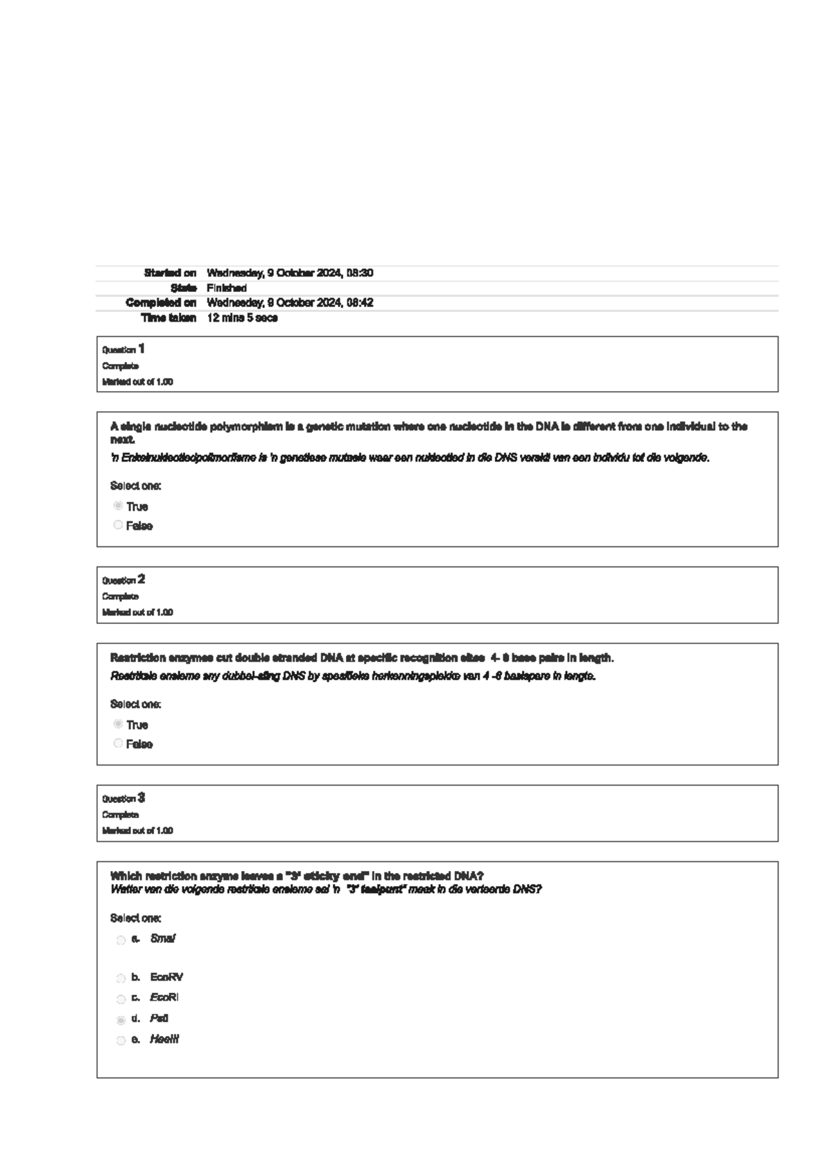 Pre prac quiz - Pre prac quiz - Started on Wednesday, 9 October 2024 ...