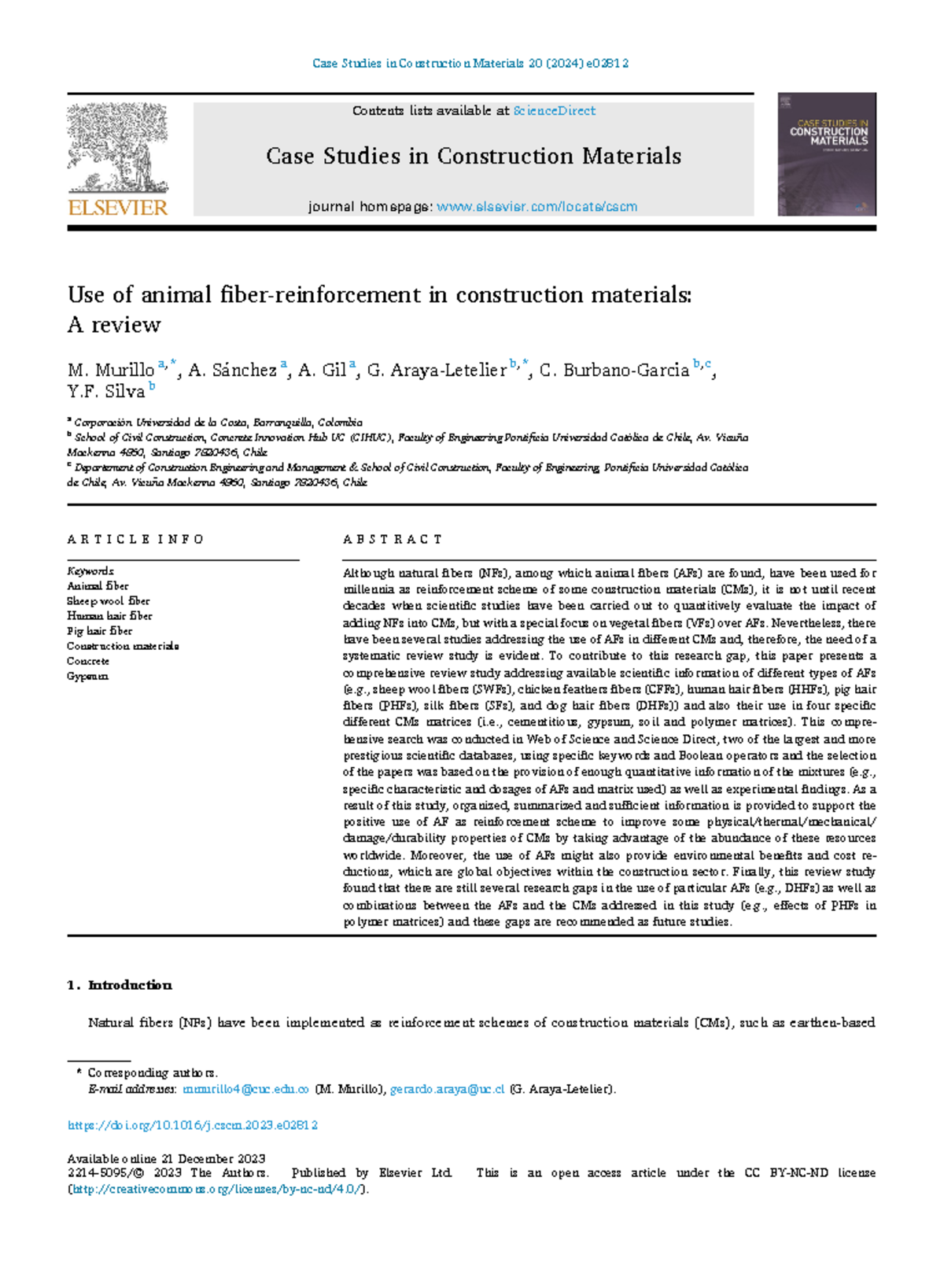Review of animal fiber- TDR - Case Studies in Construction Materials 20 (2024) e Available ...