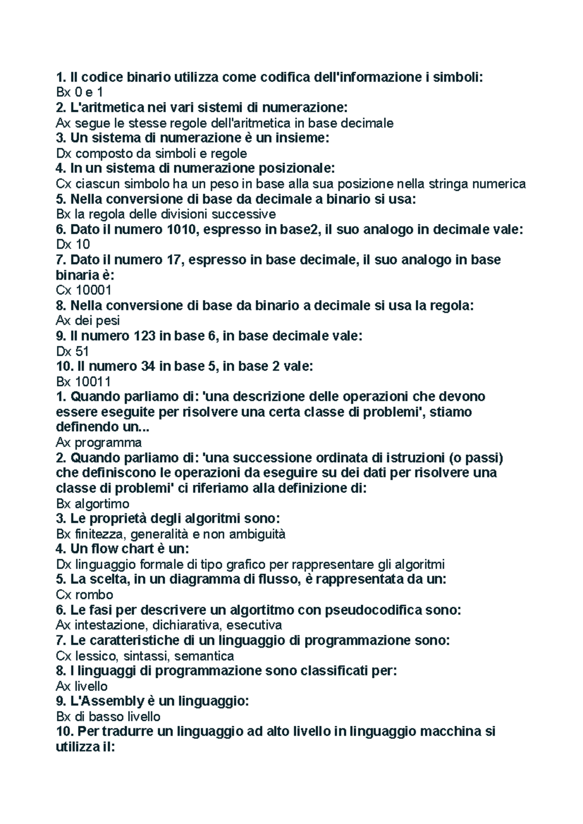 Paniere informatica - Il codice binario utilizza come codifica dell ...