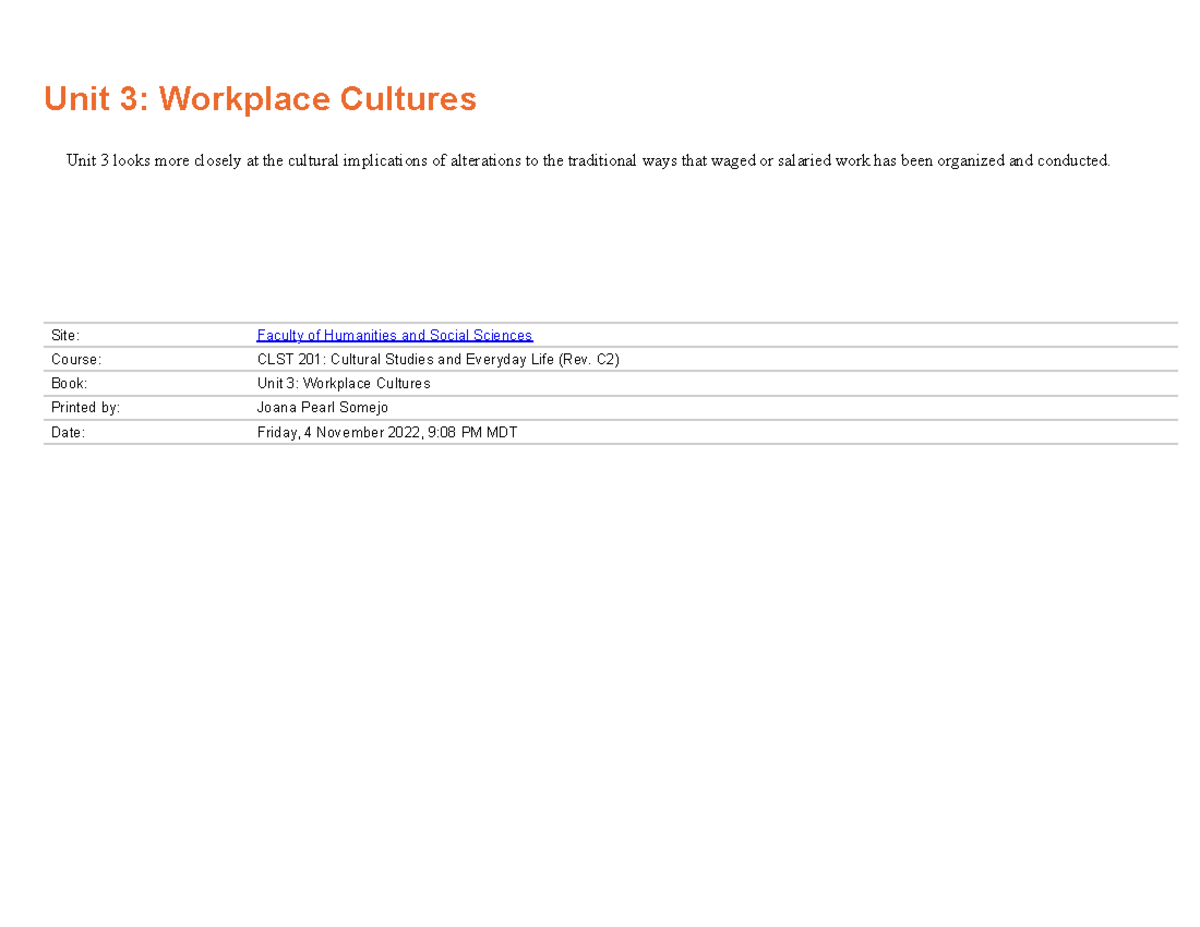 Unit 3 Workplace Cultures - Unit 3: Workplace Cultures Unit 3 looks ...