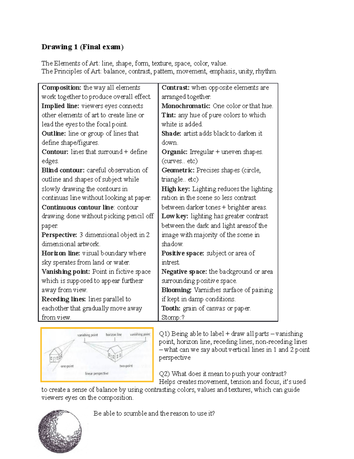Drawing I. Study Guide for Final - Drawing 1 (Final exam) The Elements ...
