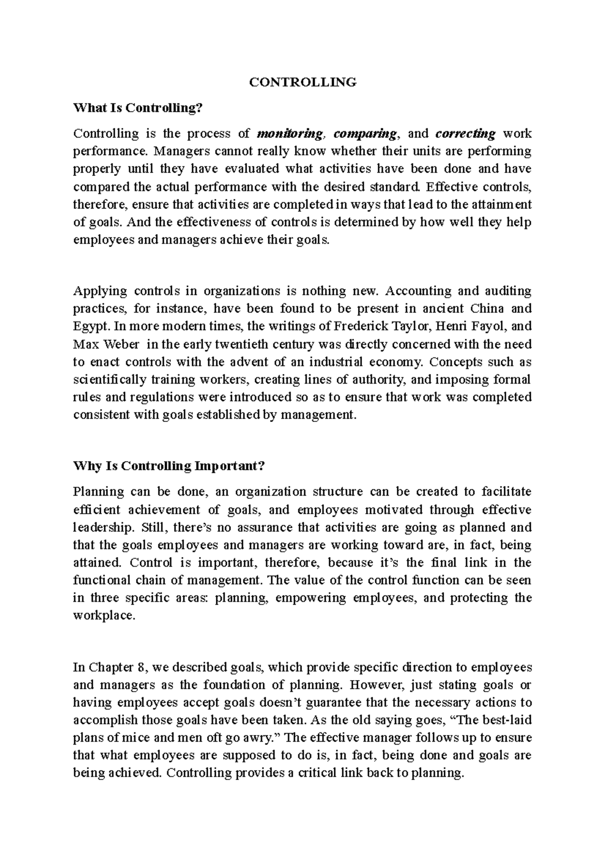 Controls. summary - Control notes - CONTROLLING What Is Controlling ...