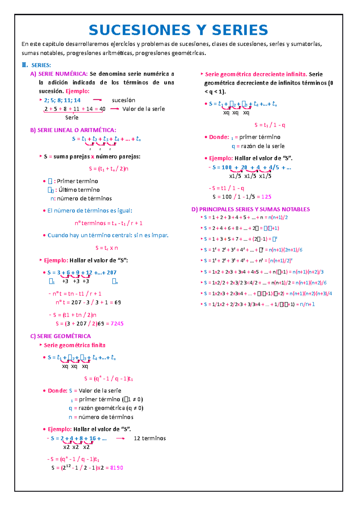 Series - SUCESIONES Y SERIES En este capítulo desarrollaremos ...