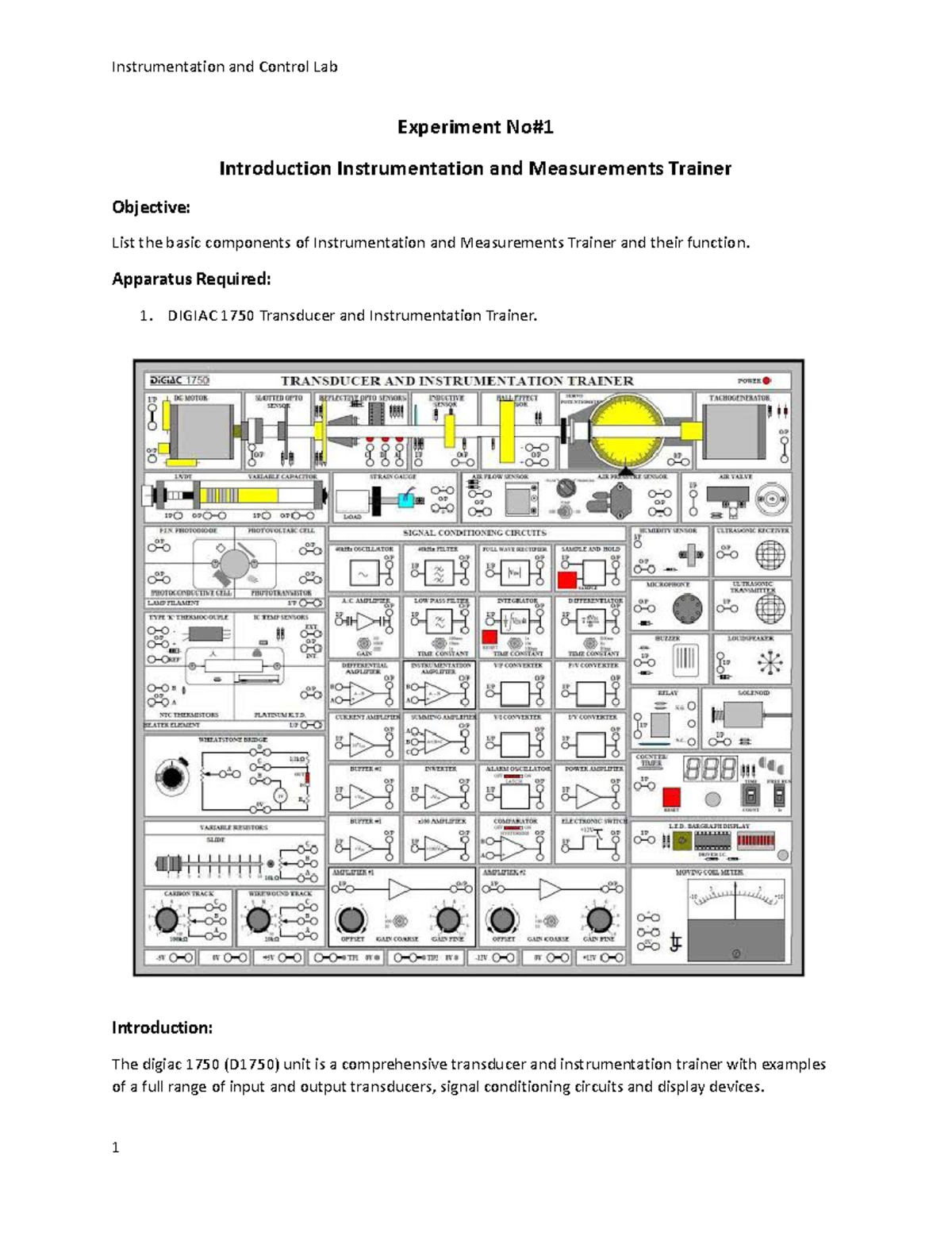 I.C 1 - Experiment No# Introduction Instrumentation and Measurements ...