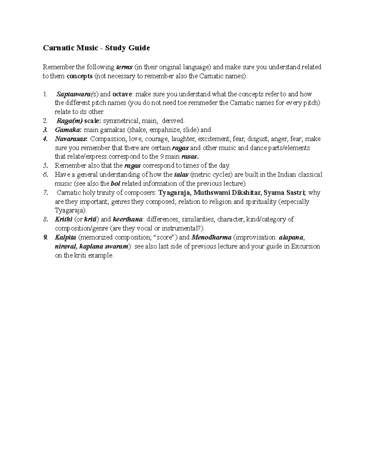 Carnatic Study Guide - Carnatic Music Study Guide Remember the ...