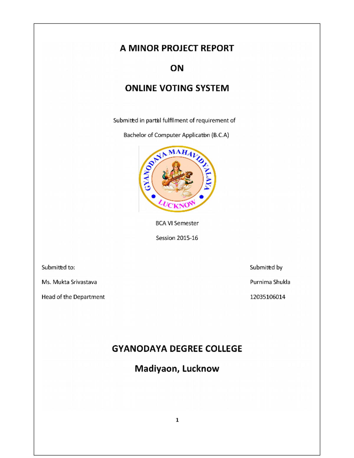 Synophsis - Synopsis of final year project - Index ####### 1 ...