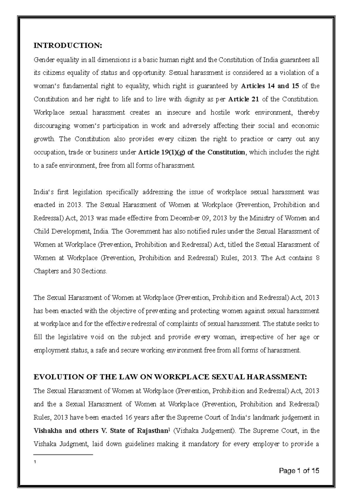 Labour law finall - INTRODUCTION: Gender equality in all dimensions is ...