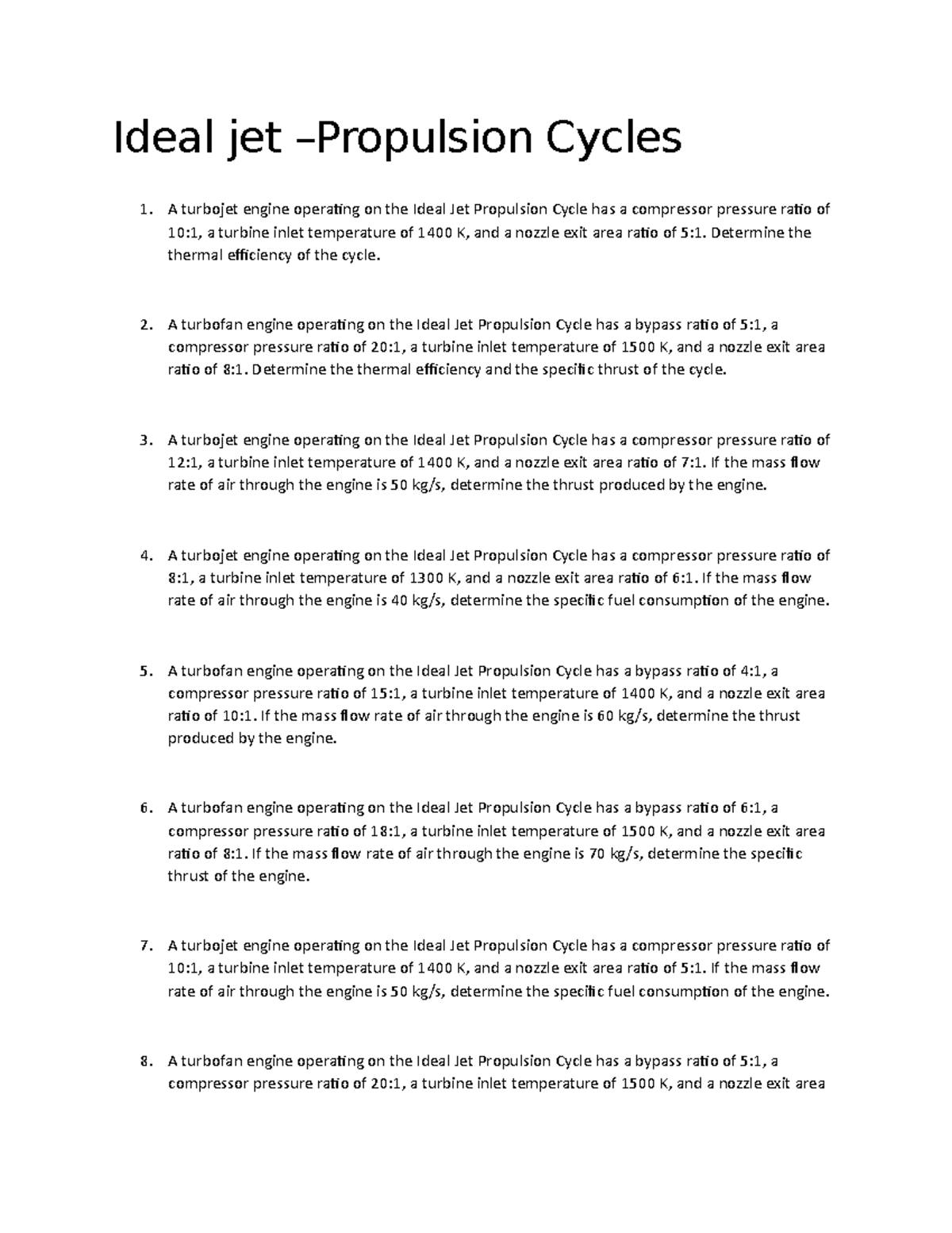 Ideal jet Propulsion Cycles - Determine the thermal efficiency of the ...