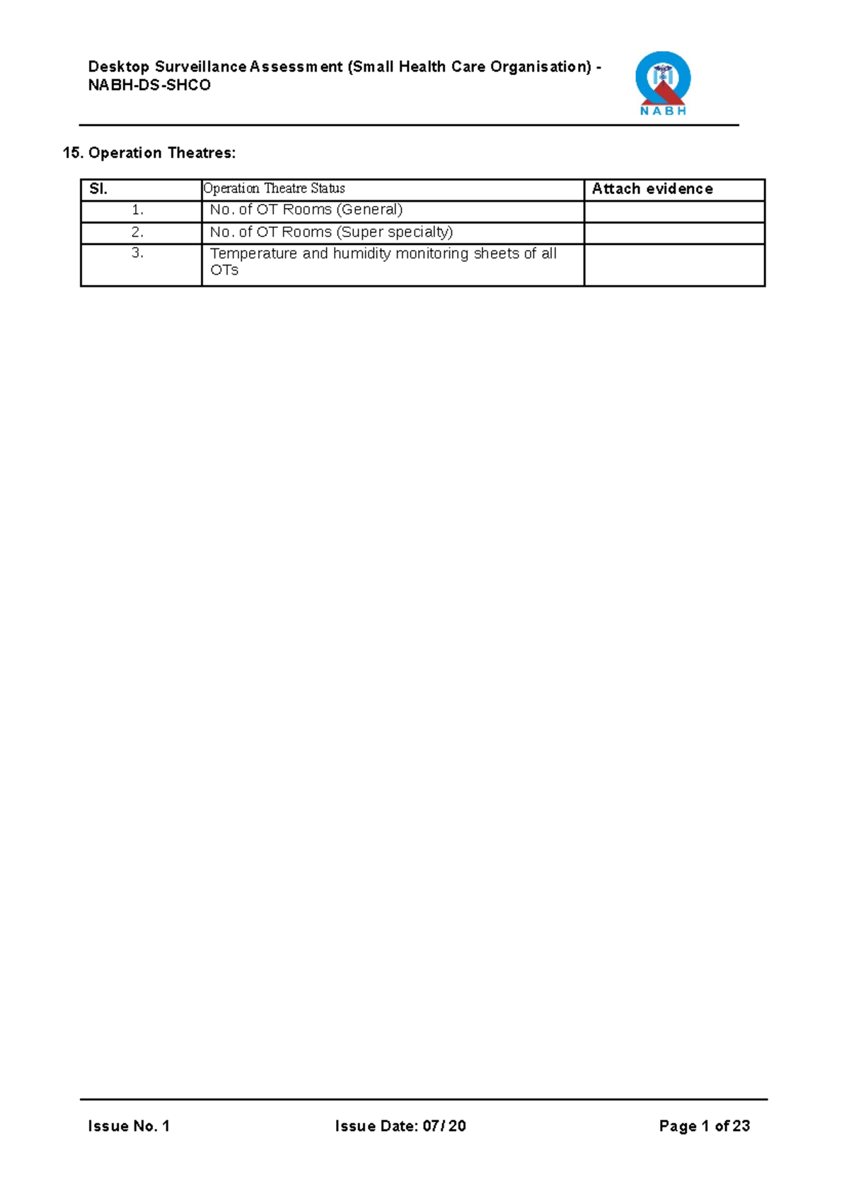 DS-2022- Annexure-15 TO 20 - 15. Operation Theatres: Sl. Operation Theatre Status Attach ...
