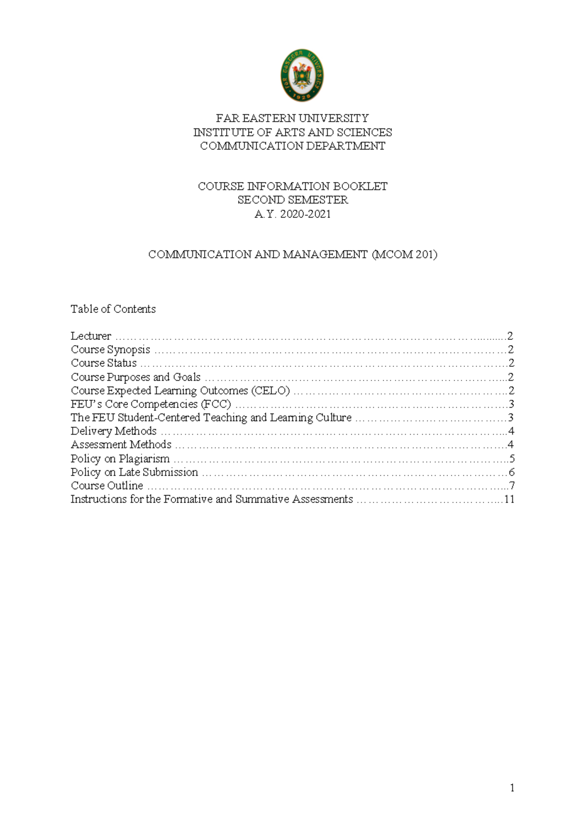 CIB- Communication AND Management - FAR EASTERN UNIVERSITY INSTITUTE OF ...