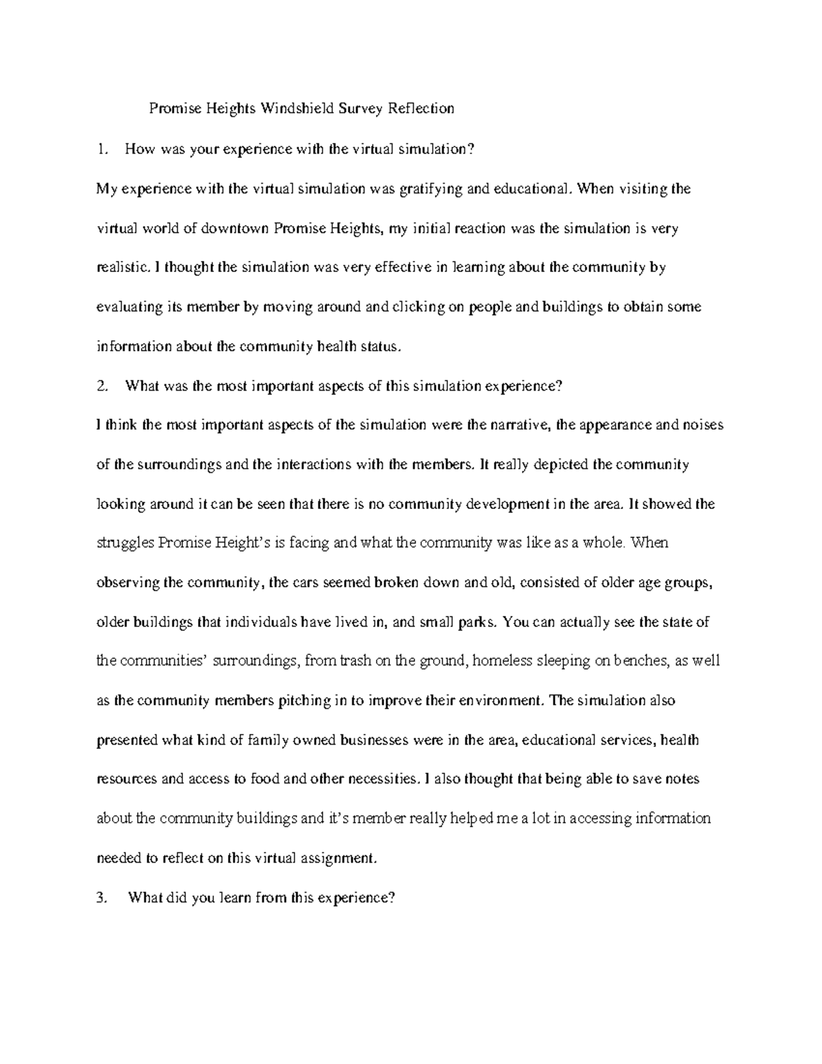 Promise Heights Windshield Survey Reflection - When visiting the ...