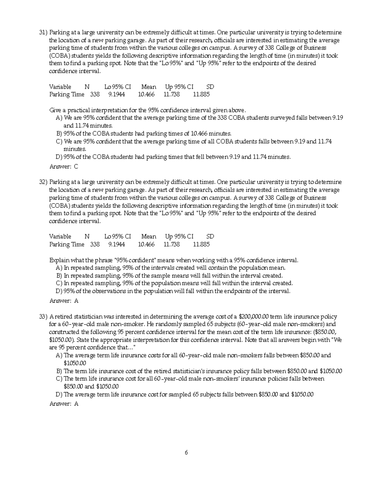 Statistics 2500-4 - Practice Questions - Parking at a large university ...