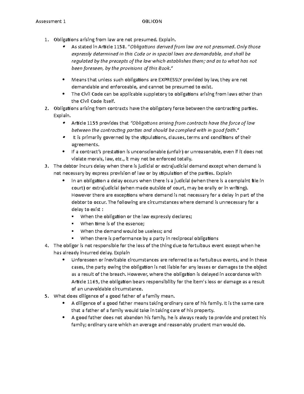 Homework 1 in Oblicon - Assessment 1 OBLICON Obligations arising from ...