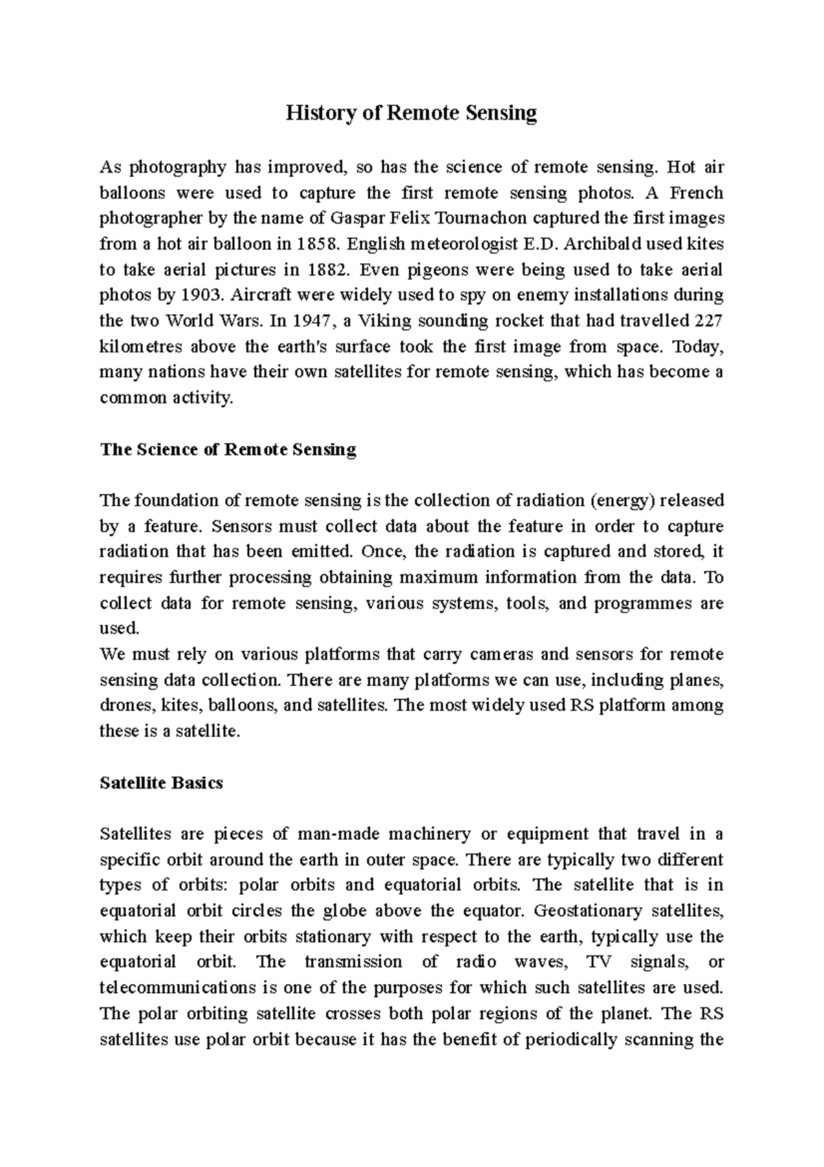 History of Remote Sensing - Hot air balloons were used to capture the ...