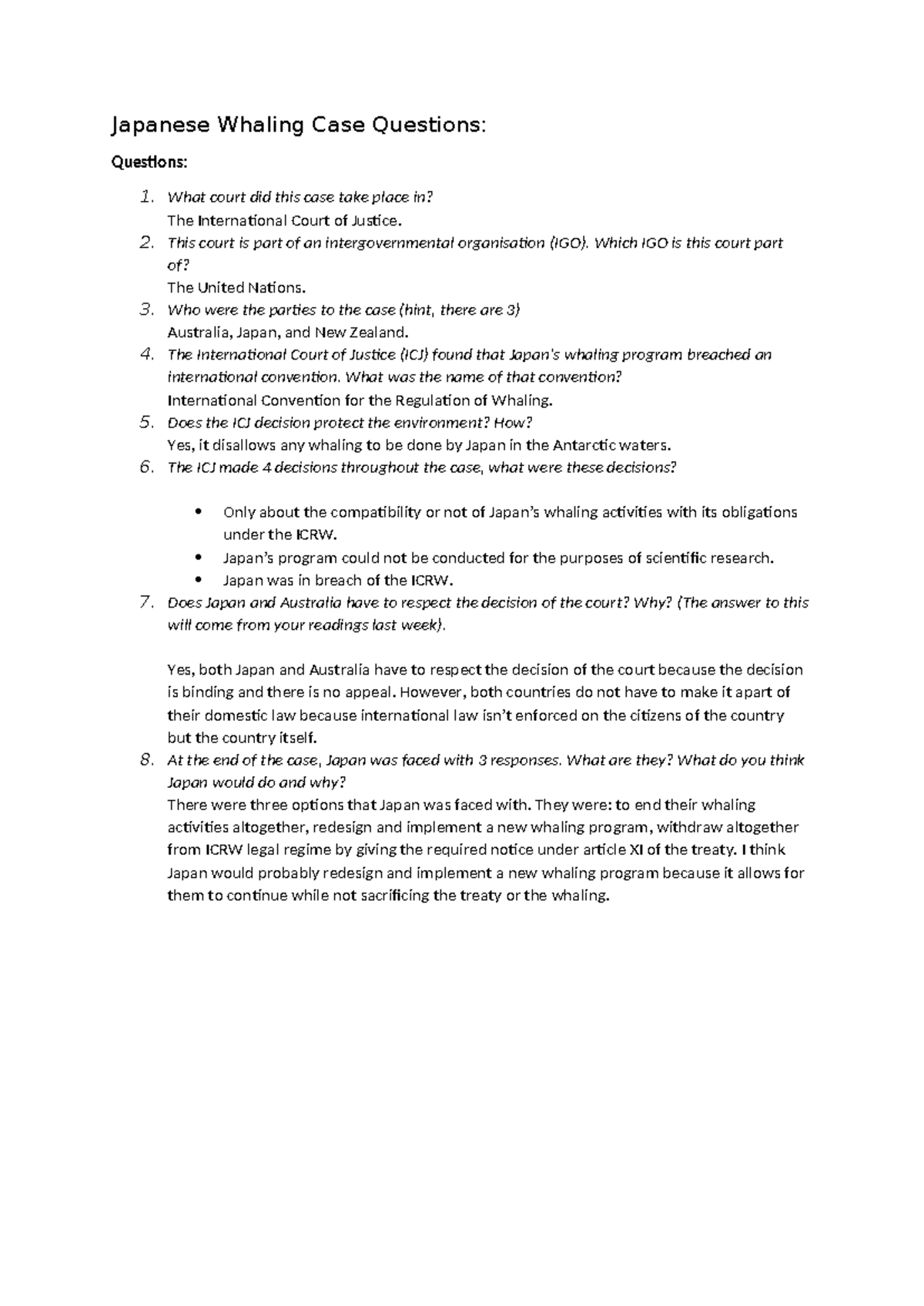 Japanese Whaling Case Questions - Japanese Whaling Case Questions ...