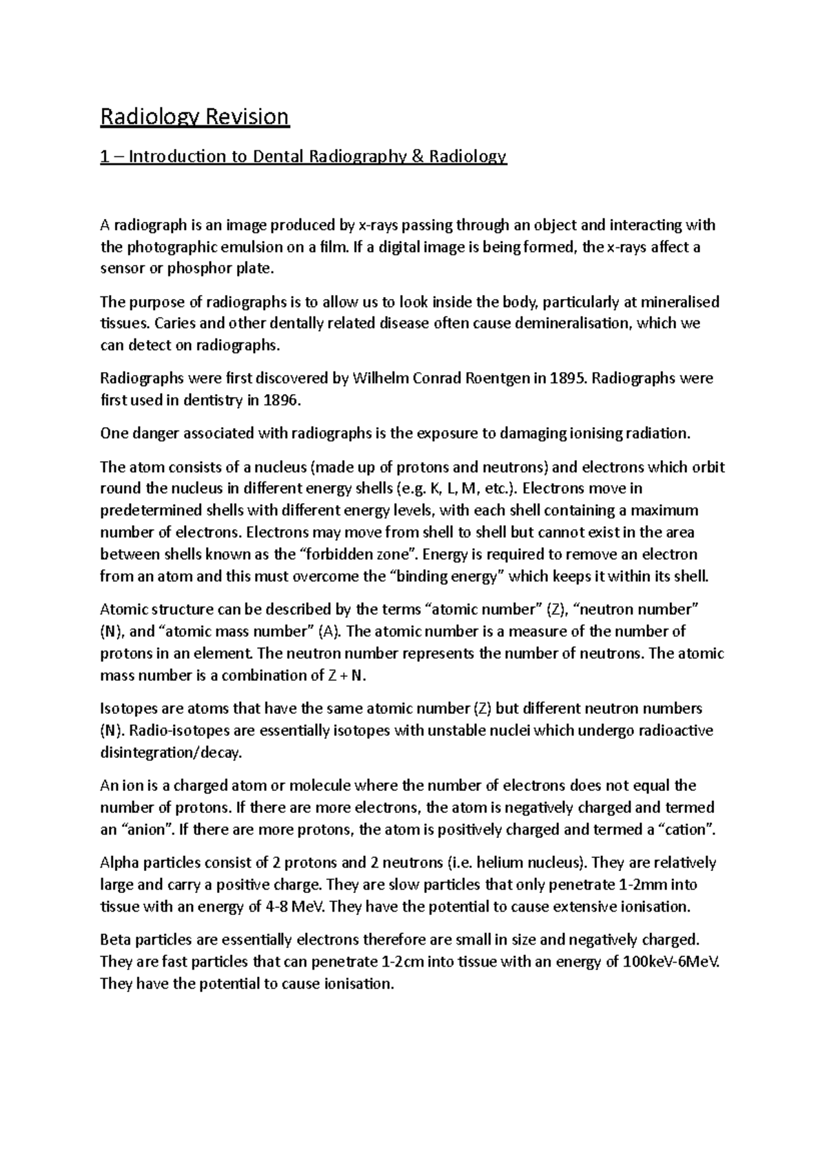 Dental Radiology Review - Radiology Revision 1 – Introduction to Dental ...